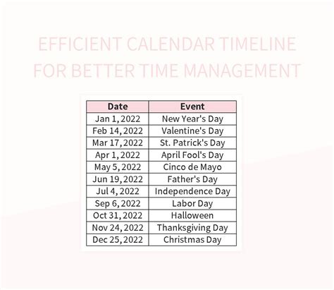 Efficient Calendar Timeline For Better Time Management Excel Template