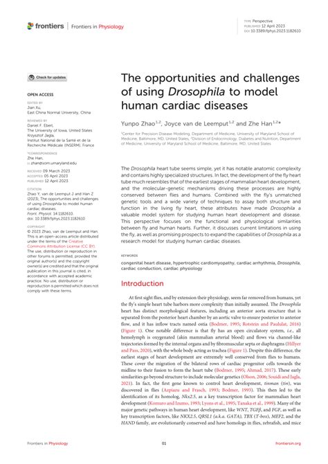 Pdf The Opportunities And Challenges Of Using Drosophila To Model Human Cardiac Diseases