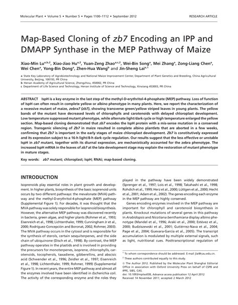 Pdf Map Based Cloning Of Zb7 Encoding An Ipp And Dmapp Synthase In