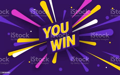 축하 일러스트를 획득하십시오 당신이 승리텍스트와 배경에 불꽃 놀이와 별풍부한 보라색 배경 웹 사이트 우편 또는 인쇄를 위한 템플릿입니다 배경 주제에 대한 스톡 벡터 아트 및