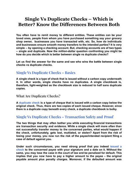 Ppt Single Vs Duplicate Checks Which Is Better Know The Differences Between Both Powerpoint