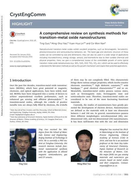 Pdf A Comprehensive Review On Synthesis Methods For Transition Metal Oxide Nanostructures