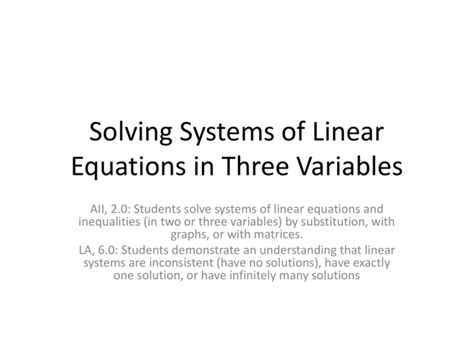Solving Systems Of Linear Equations In Three Variables