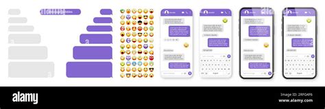 Smartphone Messaging App User Interface Design With Emoji Sms Text Frame Chat Screen With