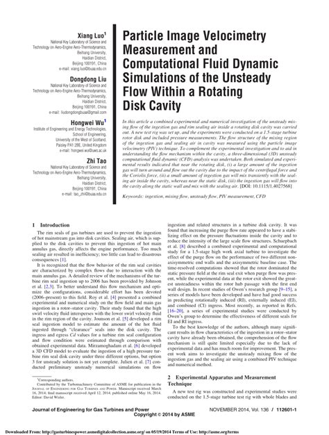 pdf particle image velocimetry measurement and computational fluid