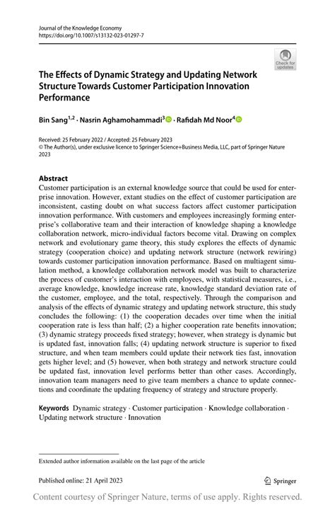 the effects of dynamic strategy and updating network structure towards customer participation