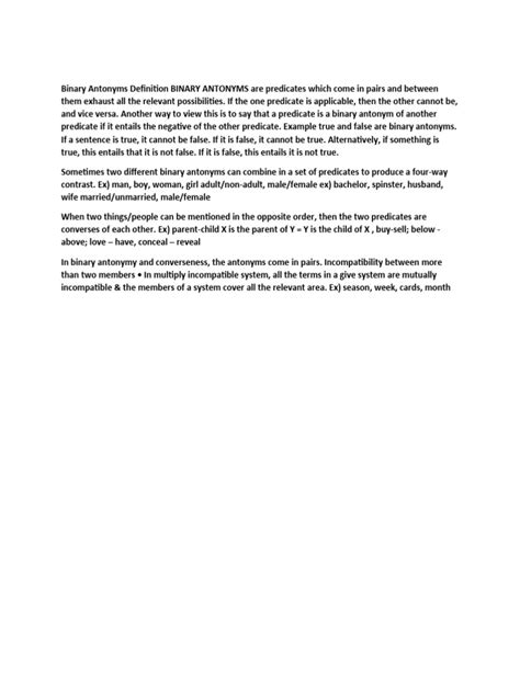 Binary Antonyms Pdf