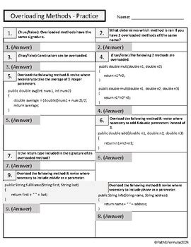 Overloading Methods Practice AP Computer Science A Java TPT