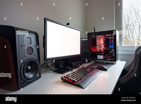 Custom Built Gaming Computer With White Screen Keyboard Mouse Desktop Components Hardware