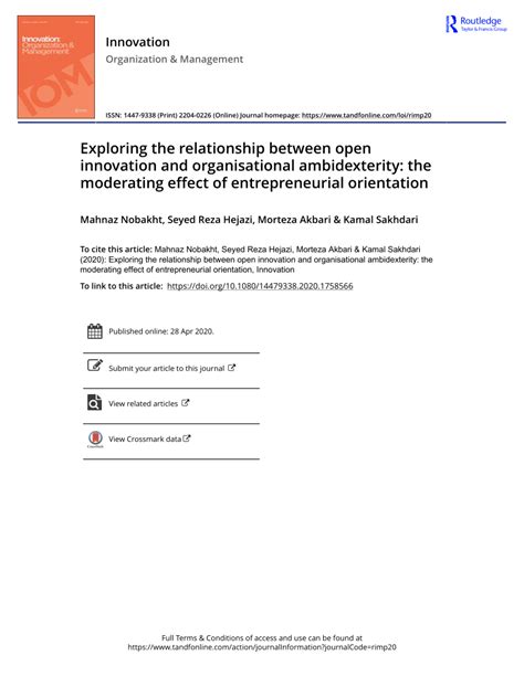 Pdf Exploring The Relationship Between Open Innovation And