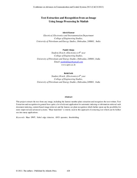 Pdf Text Extraction And Recognition From An Image Using Image Processing In Matlab