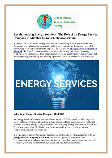 Ppt Revolutionizing Energy Solutions The Role Of An Energy Service Company In Mumbai