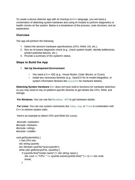 Creating A Device Detector App Ai Checkup System In C Involves Using