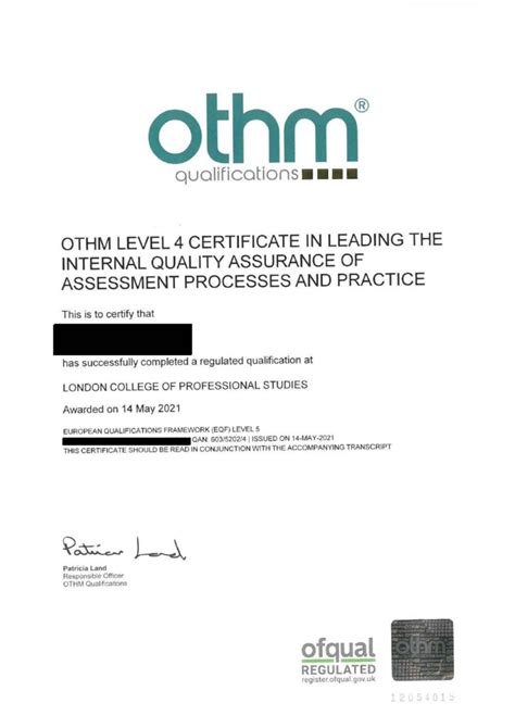 Level 4 Certificate In Leading The Internal Quality Assurance Of Assessment Processes And