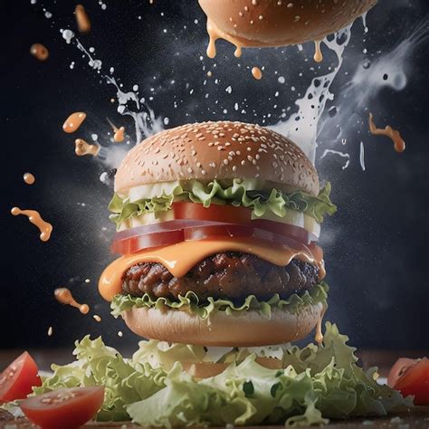 Single Fresh Burger Premium Ai Generated Image