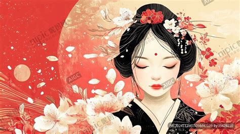 Ai创作图日本艺妓素材 不知火包装插画 中式新娘插画 日本插画 日本艺妓 古风美人燕窝包装插画 换装插画 木棉花美女插画 日本艺妓艺术 艺妓