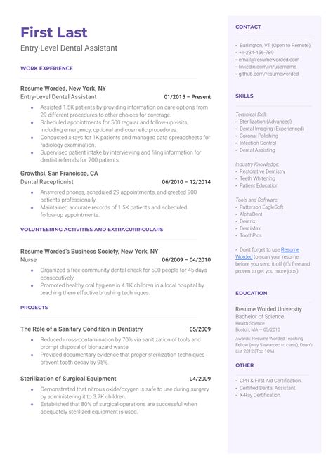 Dental Assistant Resume Examples For 2024 Skill List Minga