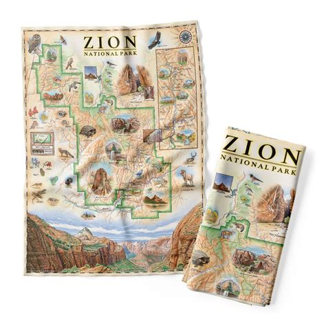 Zion National Park Map Kitchen Towels Xplorer Maps Flour Sack Zion
