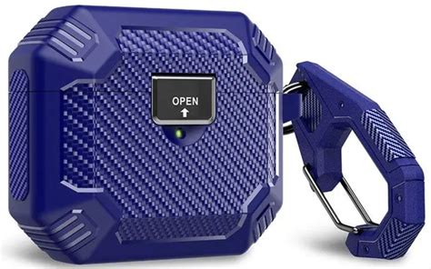 Чохол Carbon з карабіном для Airpods 3 Dark Blue фото відгуки характеристики в інтернет