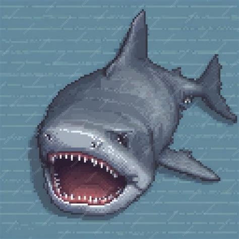 Shark In Pixel Art Wide Open Mouth Sharp Teeth Premium Ai Generated Image