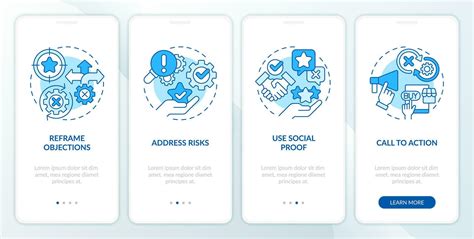 Objection Handling Techniques Blue Onboarding Mobile App Screen Sales Pitch Walkthrough 4 Steps