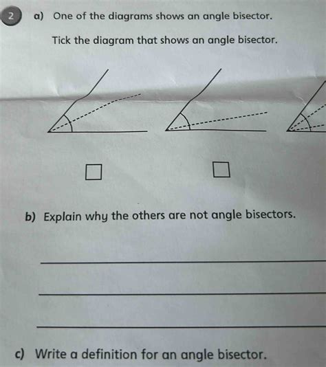 solved 2 a one of the diagrams shows an angle bisector tick the