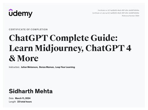 Udemy Course Completion Certificate Sidharth Mehta