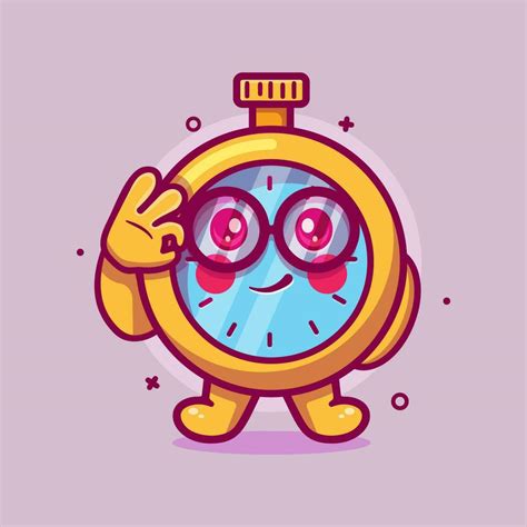 Funny Stopwatch Character Mascot With Ok Sign Hand Gesture Isolated