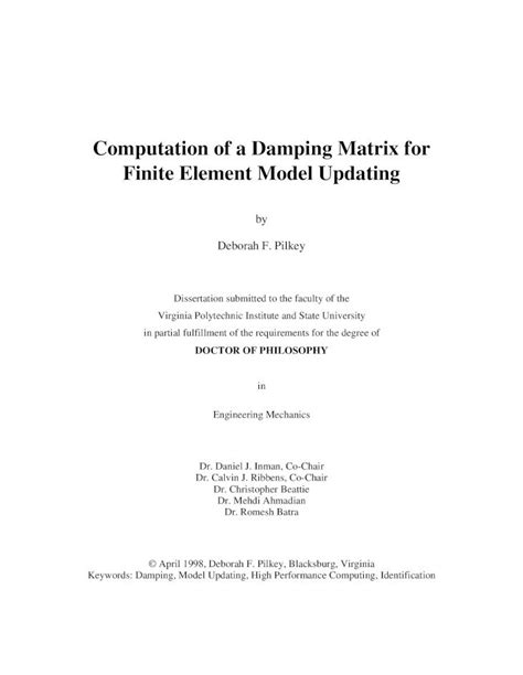 Pdf Computation Of A Damping Matrix For Finite Element Model · Computation Of A Damping