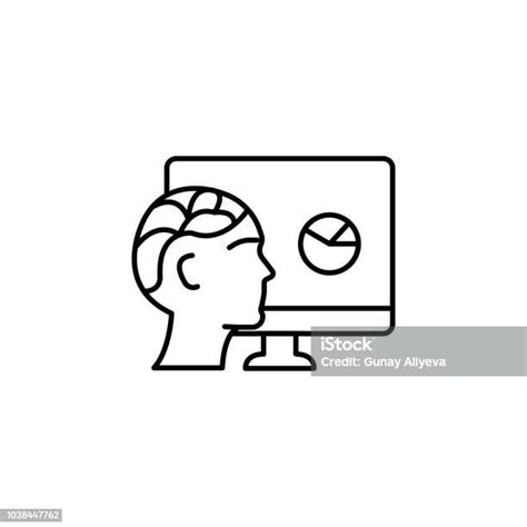 인간의 두뇌와 컴퓨터 개념 선 아이콘입니다 간단한 요소 그림입니다 인간의 두뇌와 컴퓨터 개념 개요 기호 디자인에서 인공 지능 설정 건강관리와 의술에 대한 스톡 벡터 아트 및