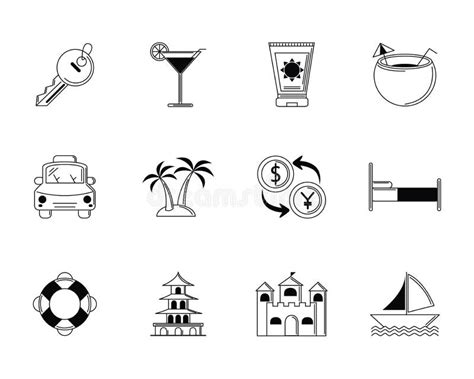 Tourism Vacations Travel Icon Set Thin Line Stock Vector Illustration Of Money Cocktail