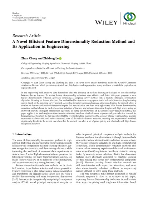 Pdf A Novel Efficient Feature Dimensionality Reduction Method And Its