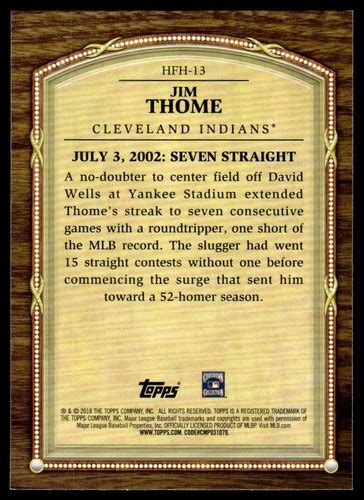2018 Topps Update Jim Thome Hfh 13 Hall Of Fame Highlights Cleveland