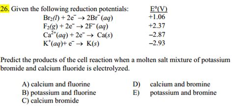 Solved Given The Following Reduction Potentials E Degree V