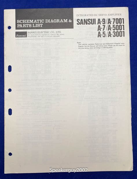 Original Sansui A 9 A 7 A 5 Amplifier Schematic And Parts List Manual 4808356683