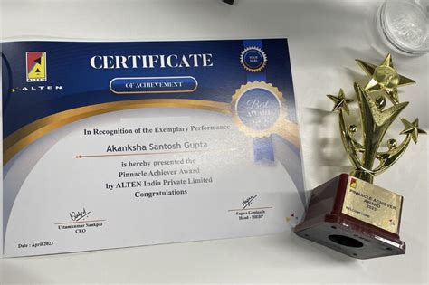 Im Happy To Share That Alten India Awarded Me A Pinnacle Achiever Award Im Grateful To Alten