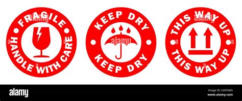 Fragile Round Circle Stamp Sticker Icon Symbol Set Handle With Care