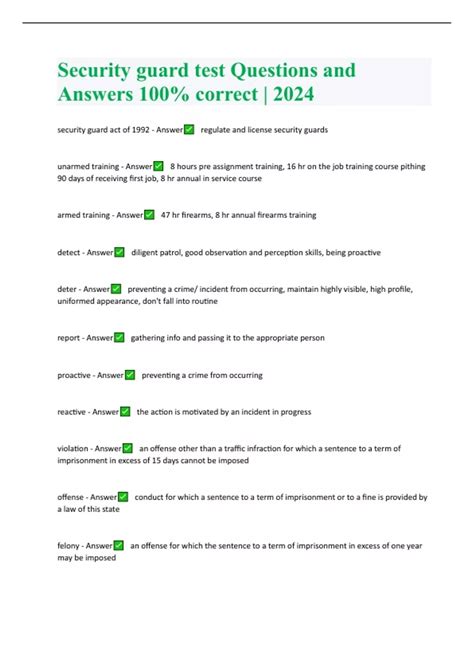 Security Guard Test Questions And Answers 100 Correct 2024 Security Guard Stuvia Us