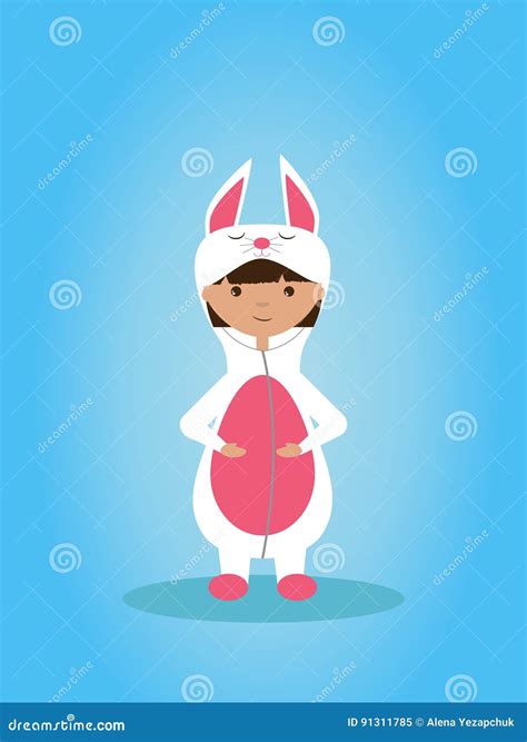 Cute Girl In Bunny Onesie Illustration Vector Stock Vector