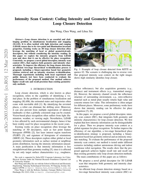 Pdf Intensity Scan Context Coding Intensity And Geometry Relations For Loop Closure Detection