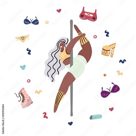 Vector Cute Illustration With Pole Dancer Girl On A White Background