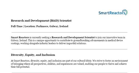 Research And Development Randd Scientist Smart Reactors