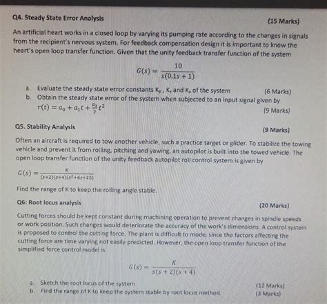 Solved Q4 Steady State Error Analysis 15 Marks An