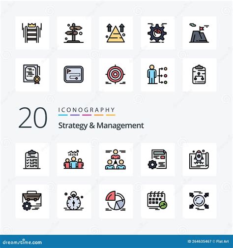 20 Strategy And Management Line Filled Color Icon Pack Like Setting Document Chart Man Group