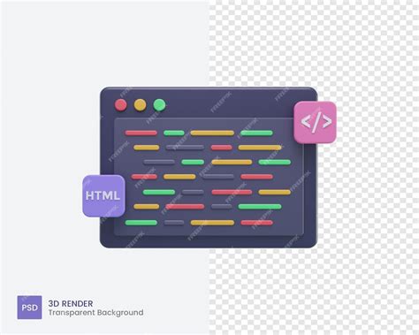premium psd 3d coding icon or program code or syntax code with html