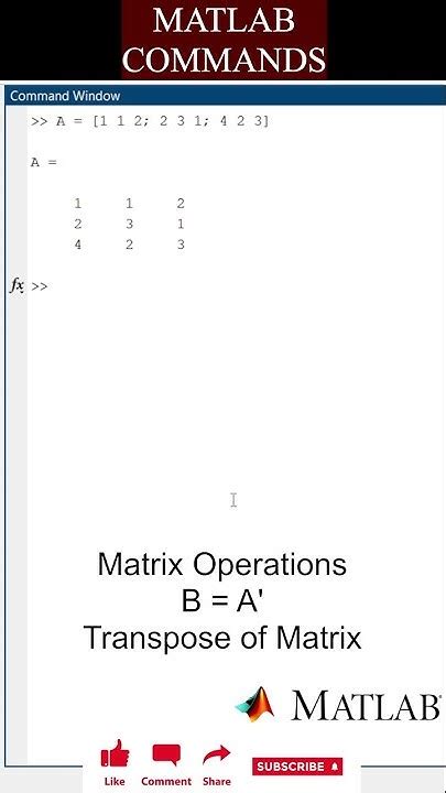 Shorts Matlabtutorials Matrix Operations Transpose Of A Command Operators Youtube