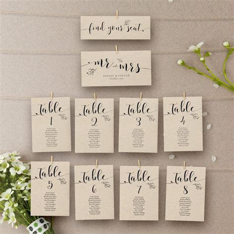 Rustic Wedding Seating Chart Template Floral Kraft Wedding Etsy Wedding Seating Plan