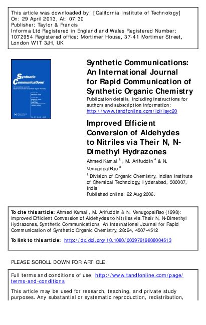 Pdf Synthetic Communications An International Journal For Rapid