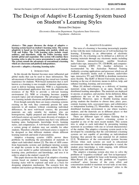 the design of adaptive e learning system based pdf learning styles
