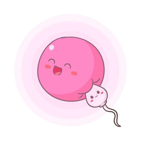Cute Sperm Enters The Egg Cell Cartoon Character Health Concept Design Art Illustration